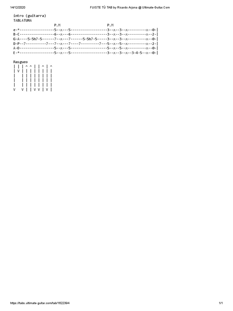 Fuiste Tú Guitar Tab by Arjona | PDF