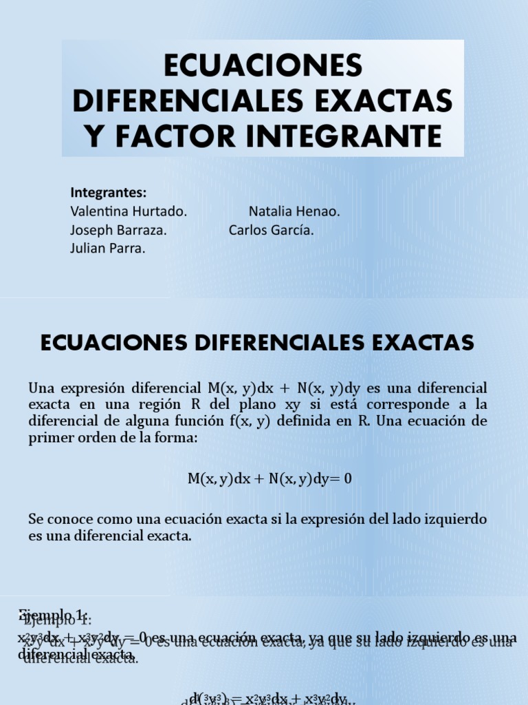 Ecuaciones Diferenciales Exactas y Factor Integrante | PDF | Ecuaciones diferenciales | Ecuaciones