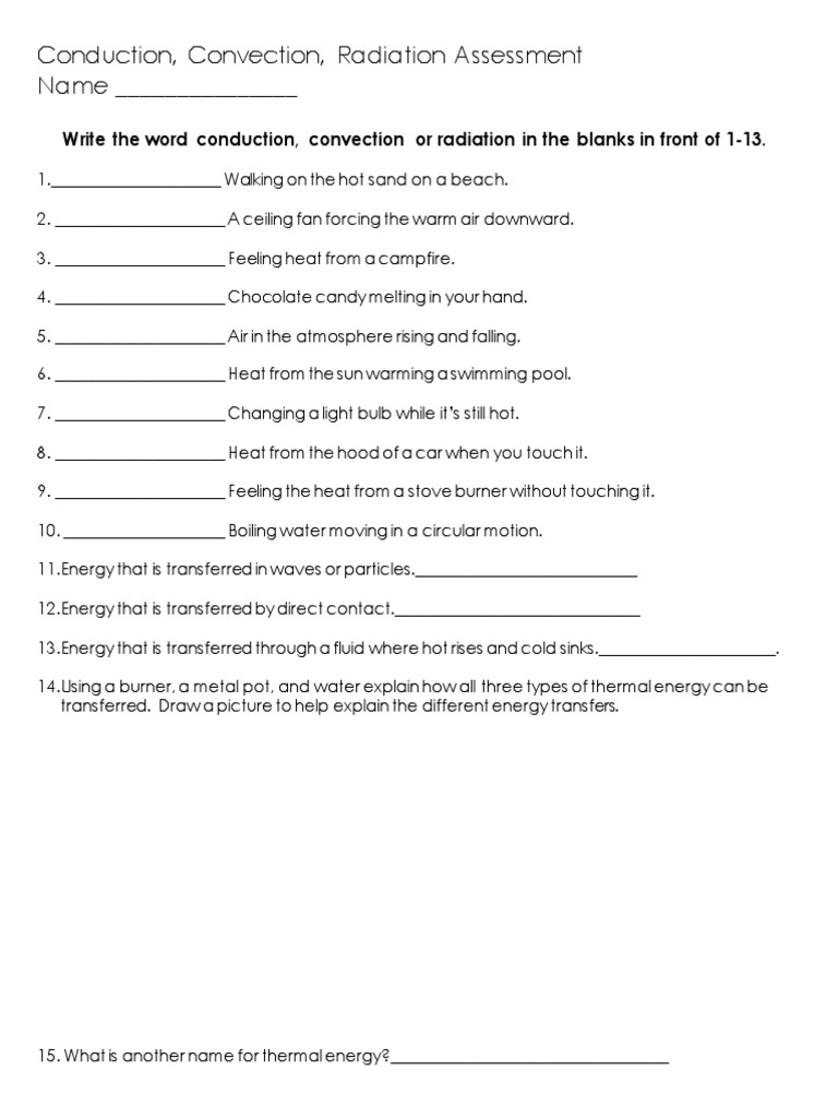Heat Transfer Assessment Worksheet | PDF