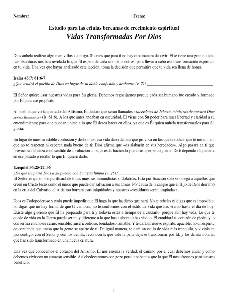 Vidas Transformadas Por Dios. Estudio para Las Células | PDF | Pecado ...