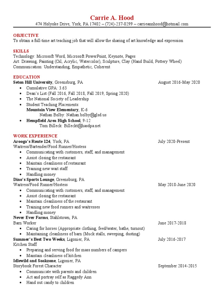 Updated Resume | PDF | Waiting Staff | Restaurant And Catering