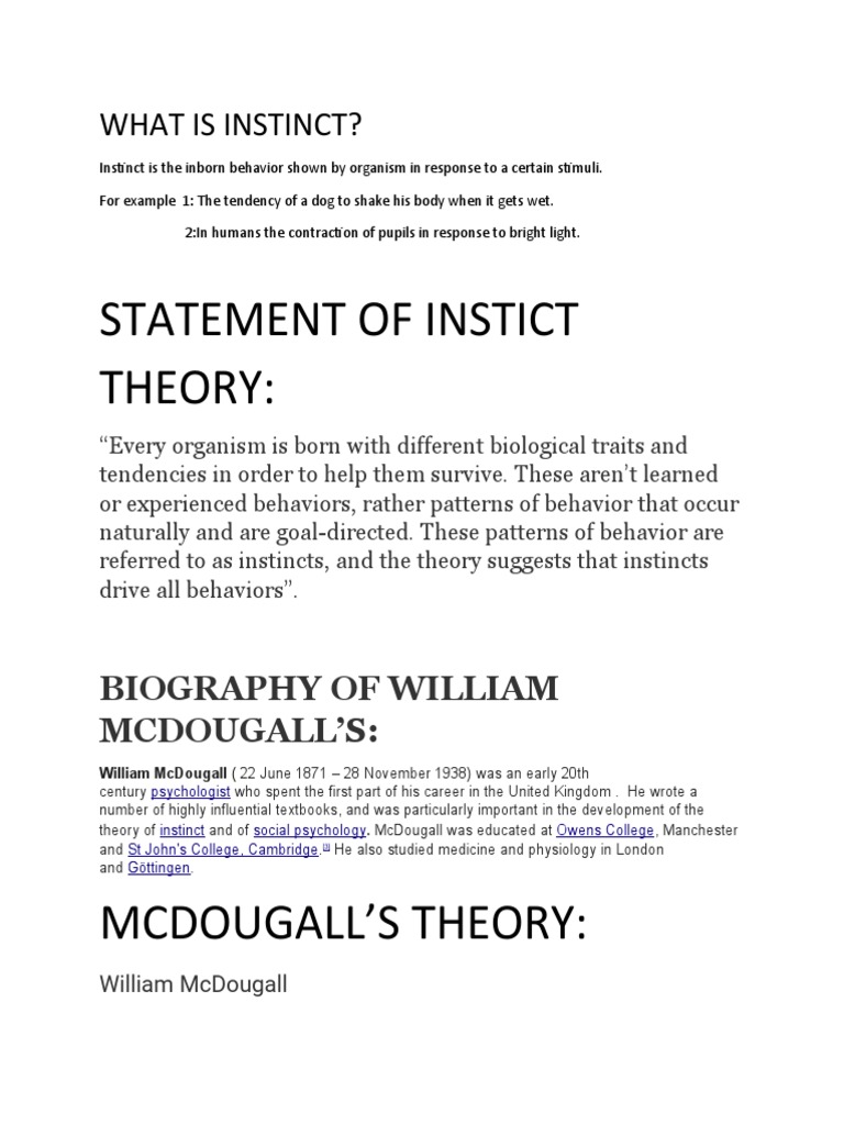 Statement of Instict Theory:: What Is Instinct? | PDF