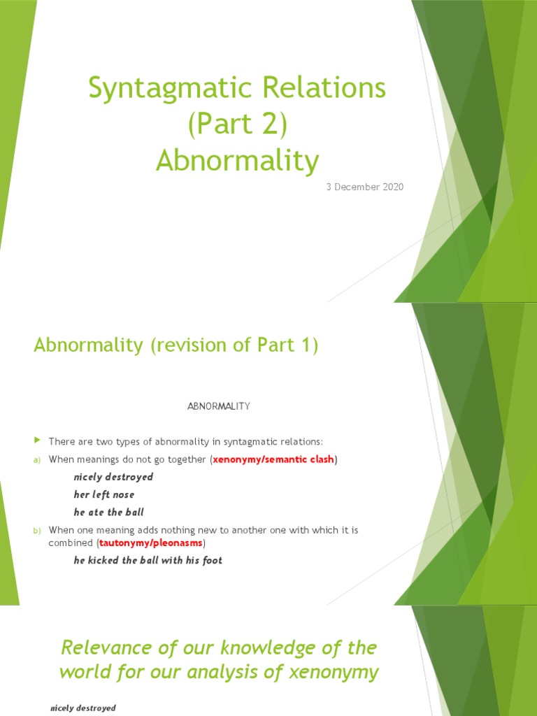 Semantics. Abnormality in Syntagmatic Relations. 3 December 2020 | PDF ...