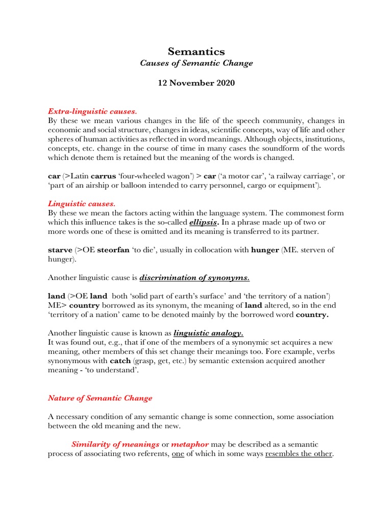 Semantics. Causes of Semantic Change | PDF | Word | Semantics