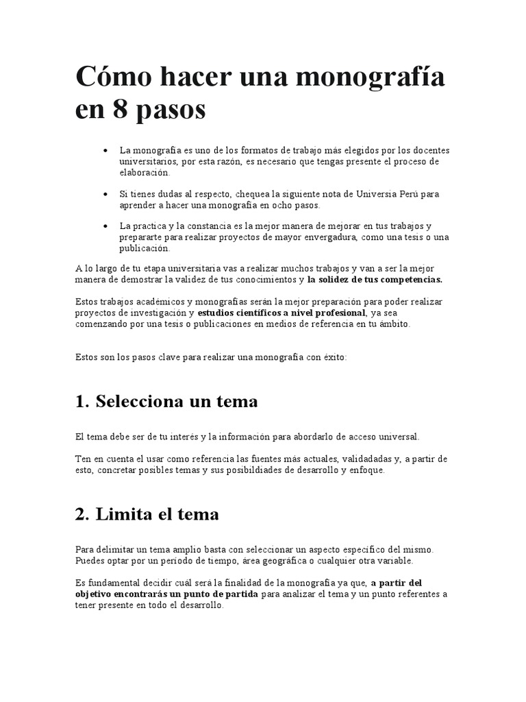 Cómo Hacer Una Monografía En 8 Pasos Pdf
