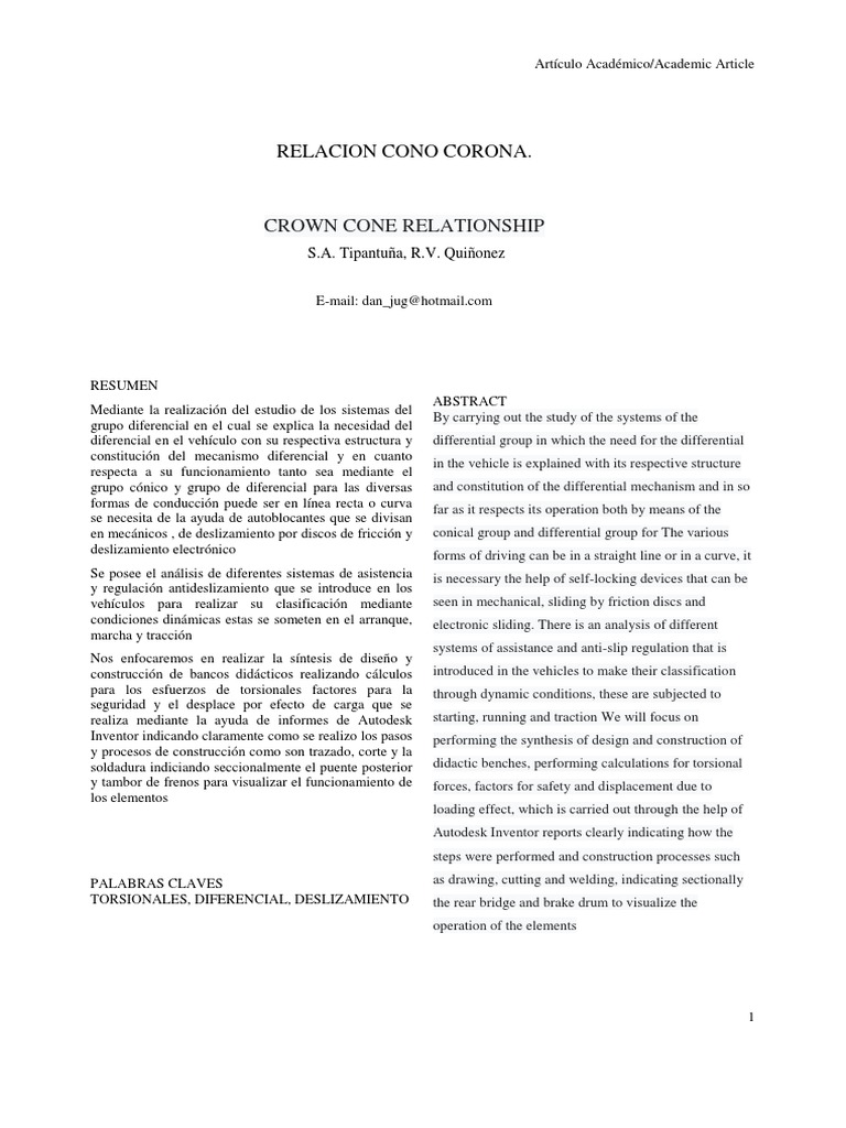 Relación Cono-Corona en Diferenciales | PDF | Engranaje | Eje