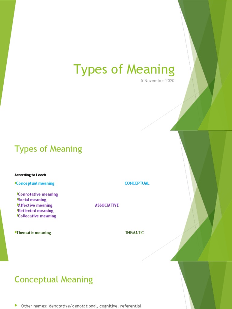 Semantics. Types of Meaning | PDF | Semantics | Adverb