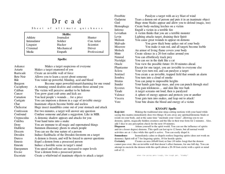 Dread Sheet of Ultimate Quickness | PDF | Nature