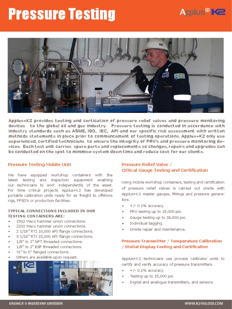 Applus+K2 - Pressure Testing V1 | PDF | Calibration | Mechanical ...