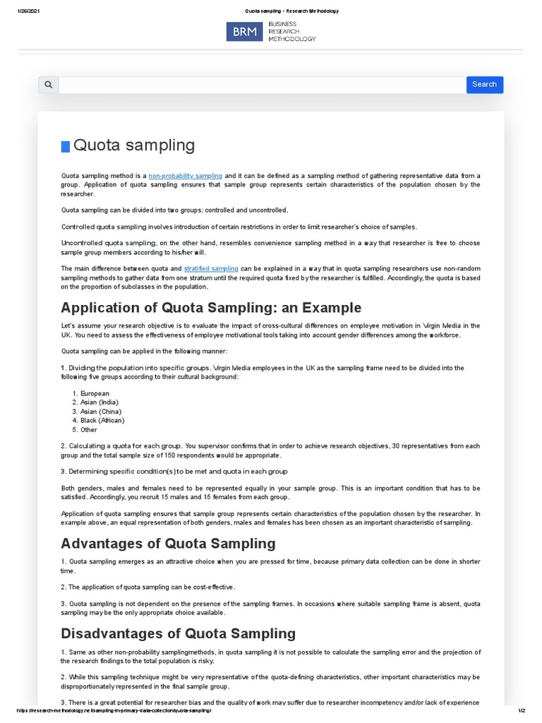 Understanding Quota Sampling Methods | PDF | Sampling (Statistics ...