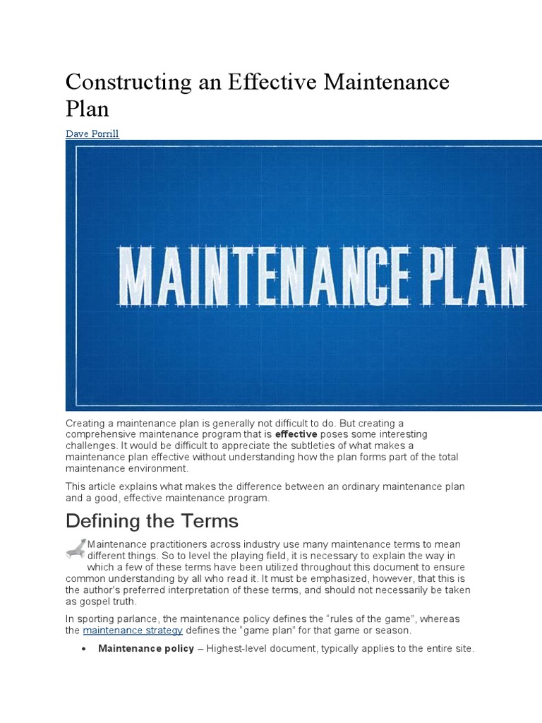 Constructing An Effective Maintenance Plan | PDF | Workload | Reliability Engineering