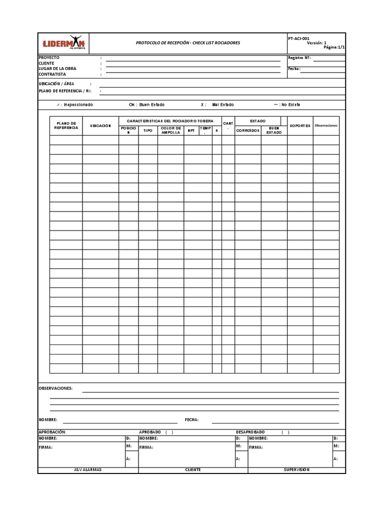 Pt-Aci-001 Check List de Rociadores | PDF