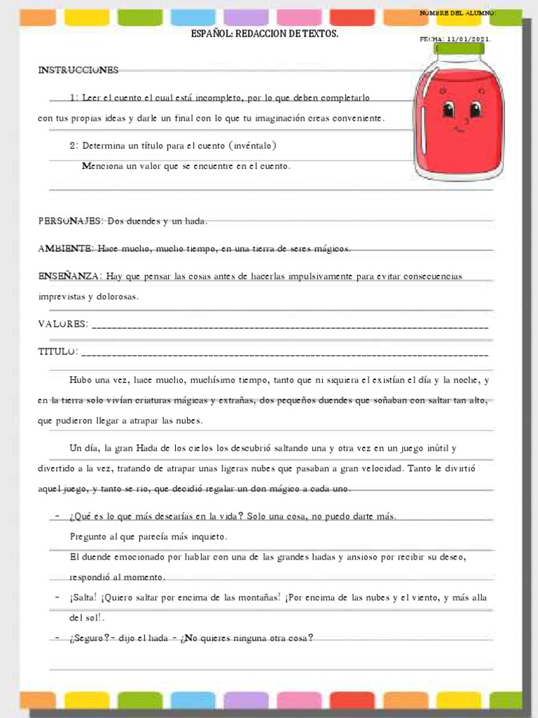 Español Redacción de Cuentos 11 01 21 | PDF