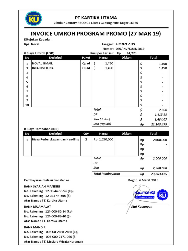 27 Mar 19 - Invoice Umroh-Noval-4 | PDF