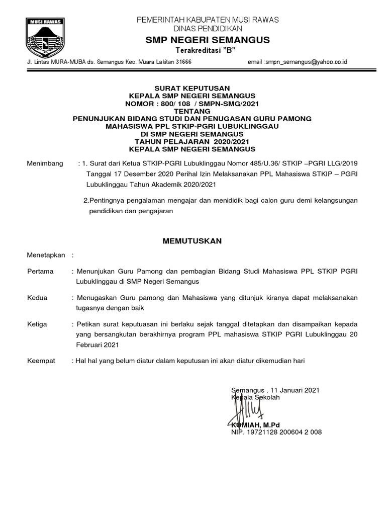 Penugasan Guru Pamong PPL 2021 | PDF