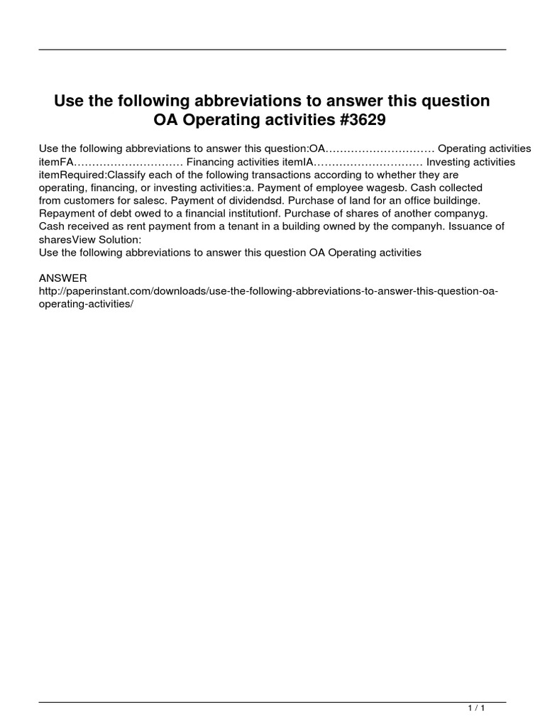 Use The Following Abbreviations To Answer This Question Oa Operating ...