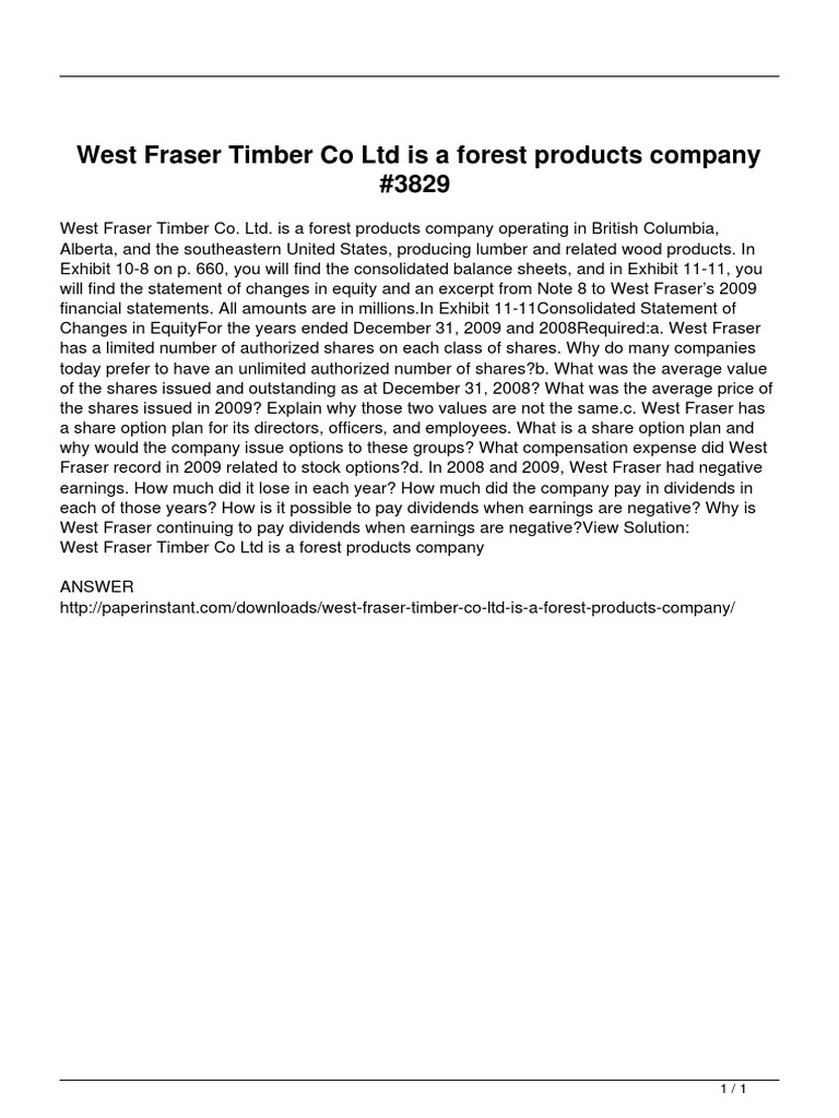 West Fraser Timber Co LTD Is A Forest Products Company | PDF | Option ...