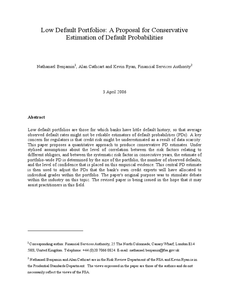 Low Default Portfolios: A Proposal For Conservative Estimation of ...