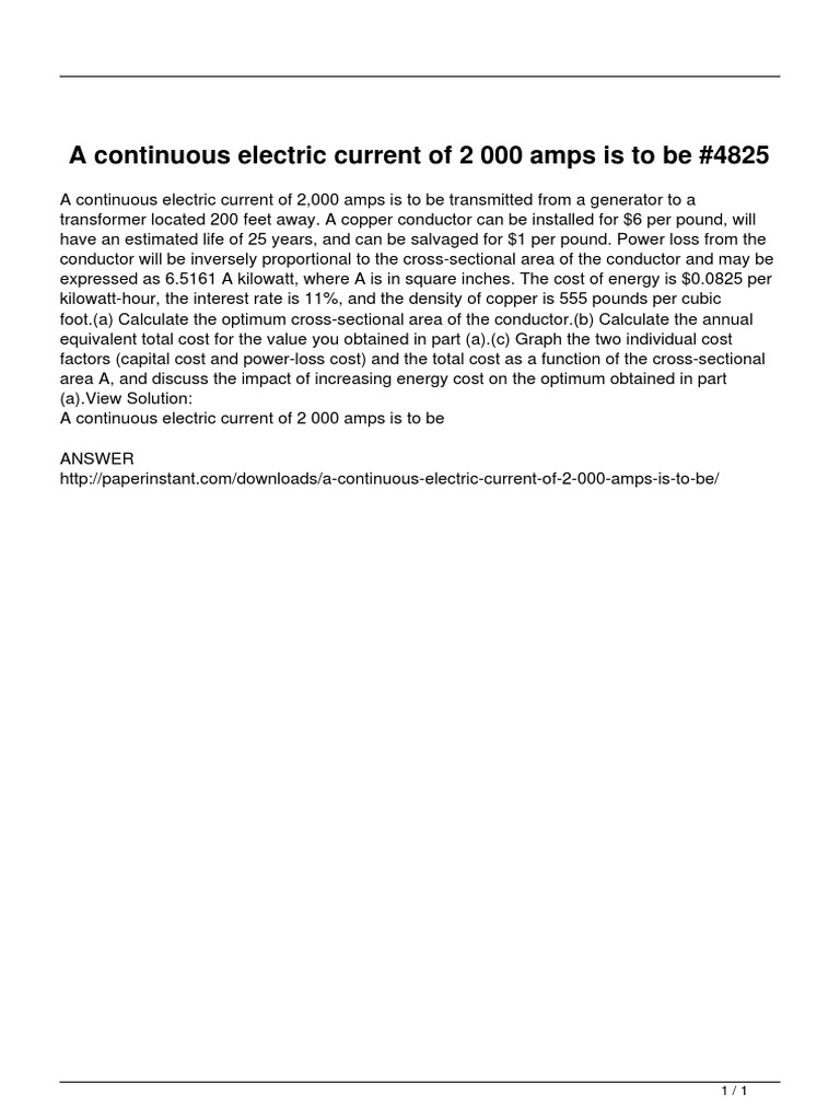 A Continuous Electric Current of 2 000 Amps Is To Be | PDF