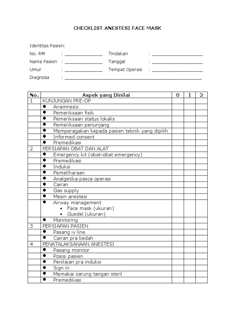 Checklist Face Mask | PDF