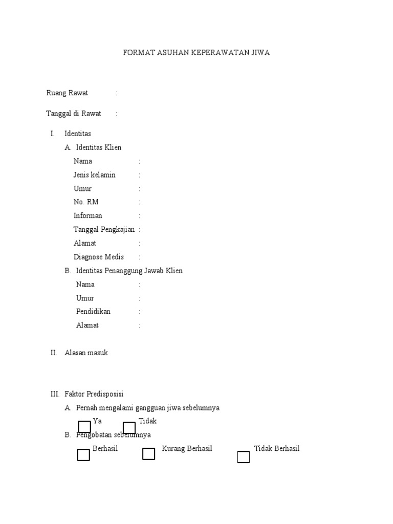 Format Asuhan Keperawatan Jiwa | PDF | Pengembangan Diri