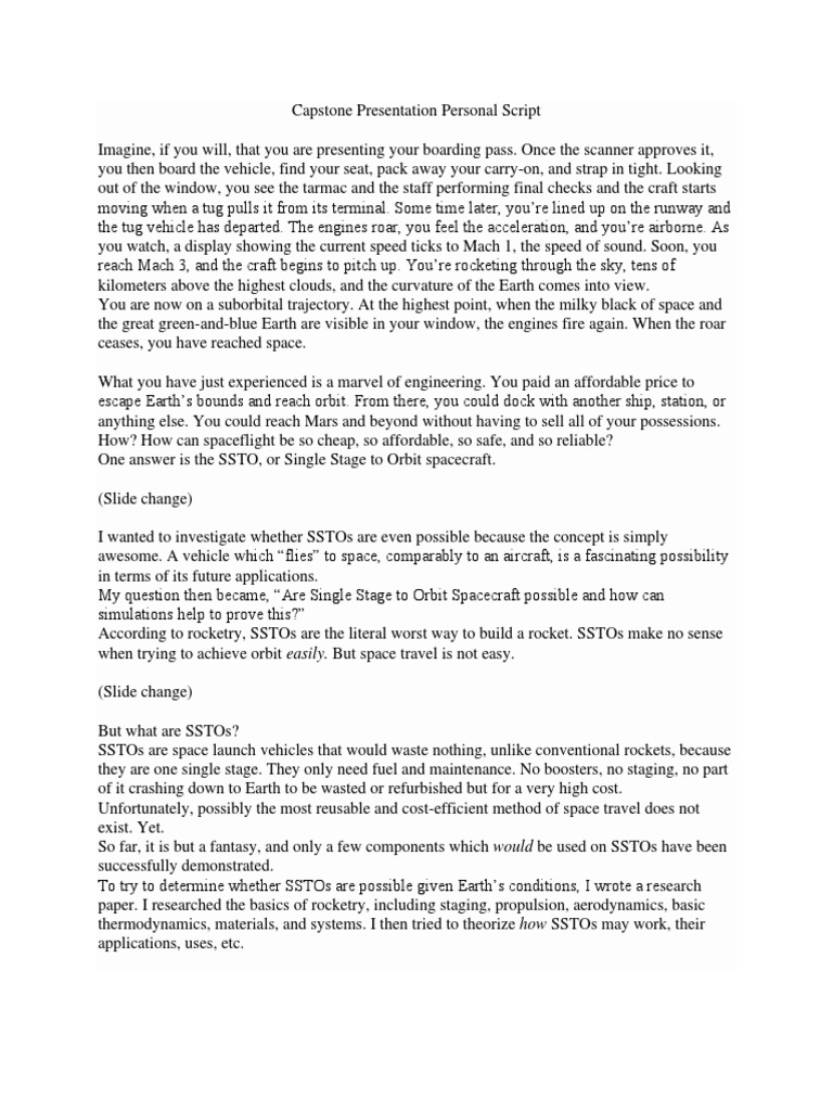 Capstone Presentation Script | PDF | Rocket | Rocket Engine