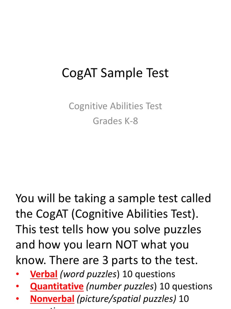 Cogat Sample Test: Cognitive Abilities Test Grades K-8 | Download Free ...