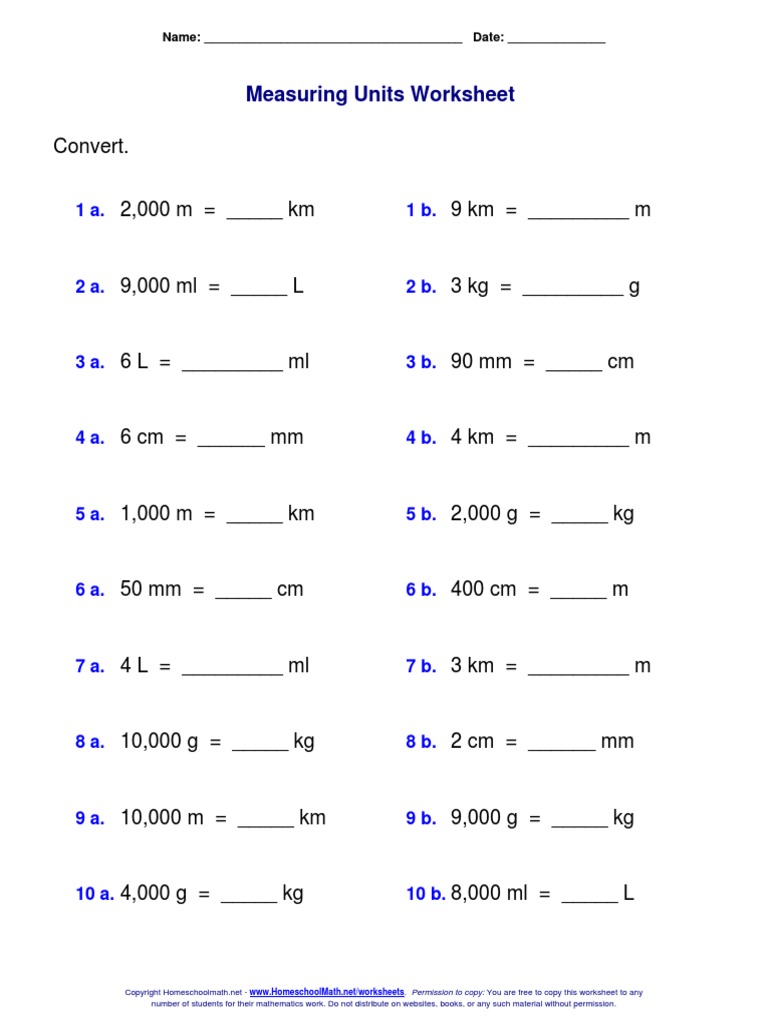 Measuring Units Worksheet: Name: - Date | PDF | Copyright Law | Law
