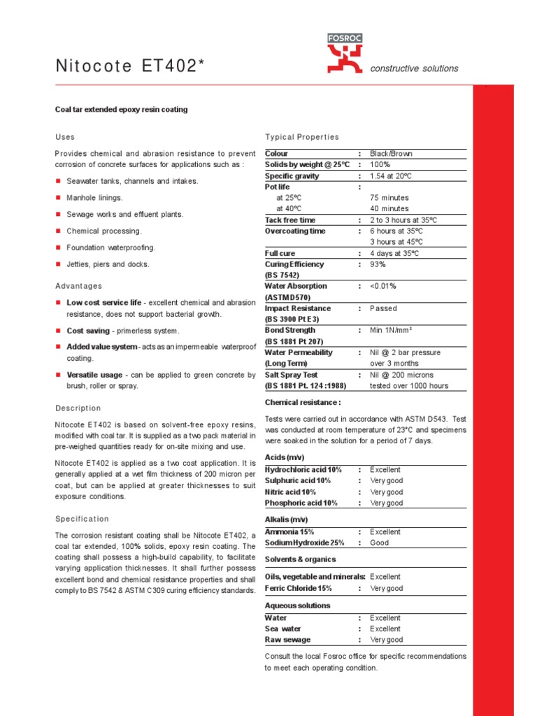 Nitocote ET402 : Constructive Solutions | PDF | Acid | Epoxy