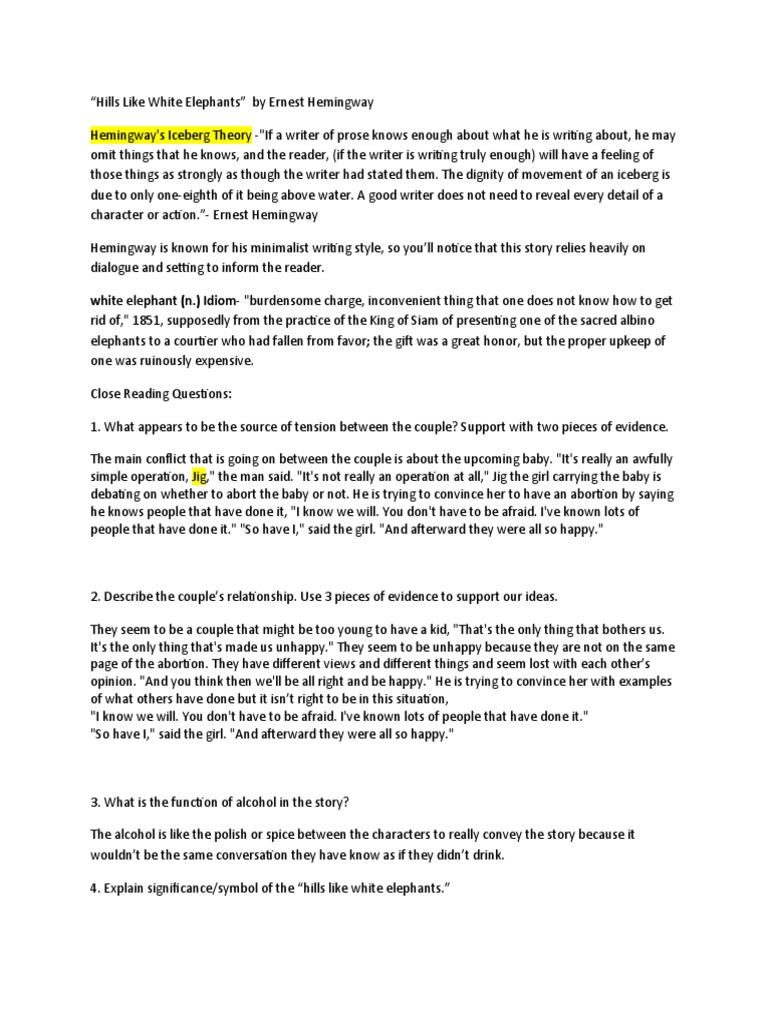 Hills Like White Elephants Questions | PDF