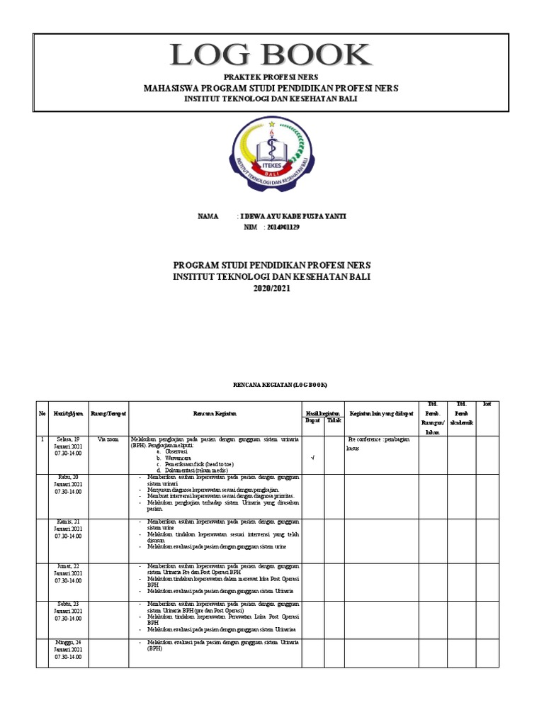 Log Book Praktek Ners BPH 2021 | PDF