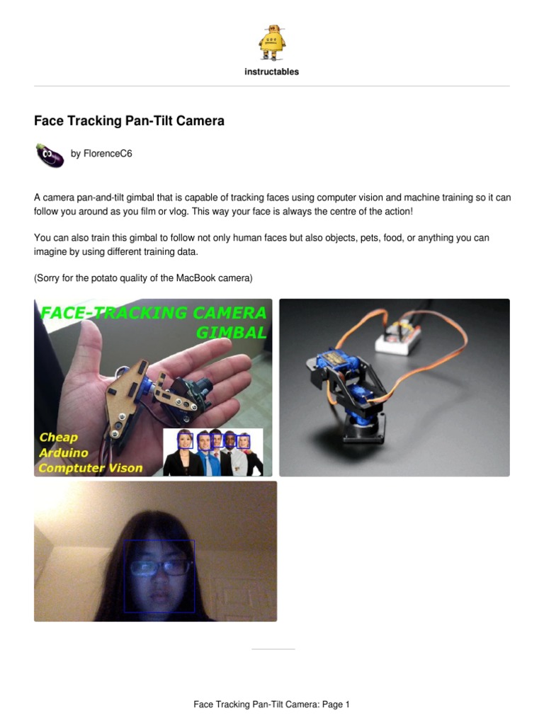 Face Tracking Pan Tilt Camera Instructables Pdf Python Programming Language Arduino