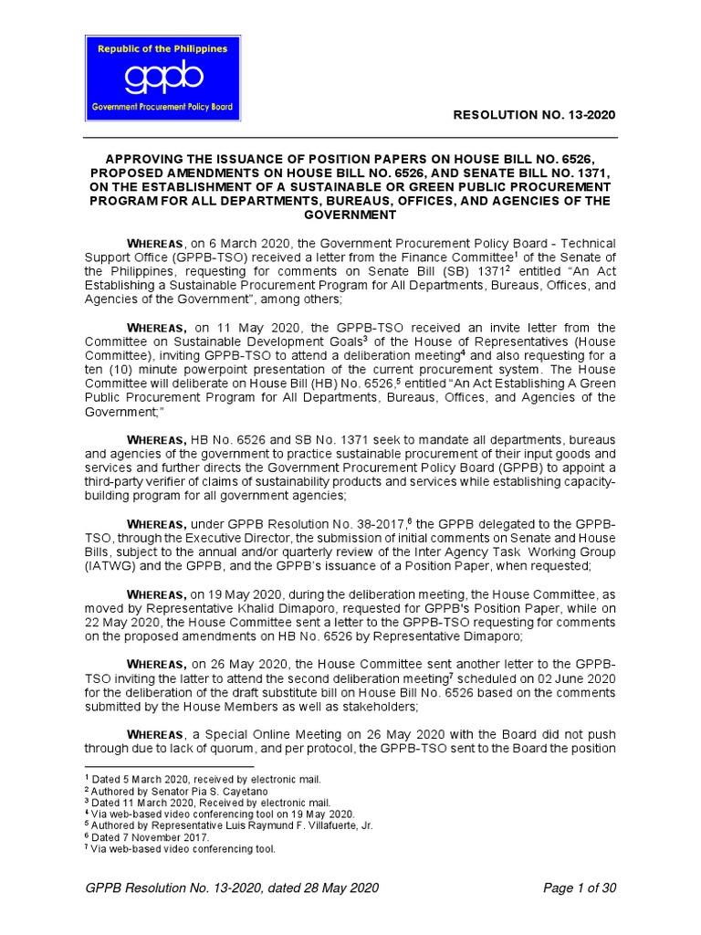 GPPB Resolution No. 13-2020.SGD | PDF | Procurement | Life Cycle Assessment