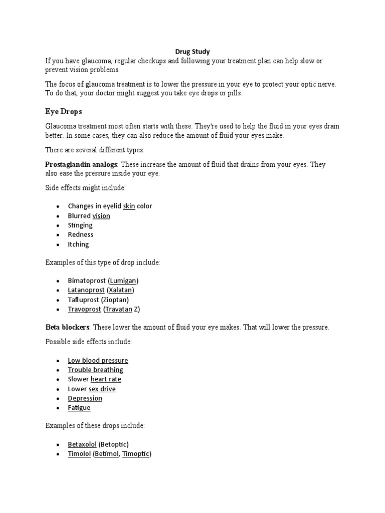 Eye Drops: Drug Study | PDF | Glaucoma | Medical Treatments