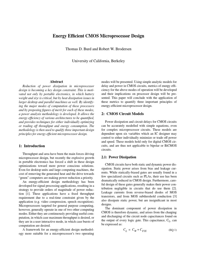 Energy Efficient CMOS Microprocessor Design | PDF | Cmos | Electronic Circuits