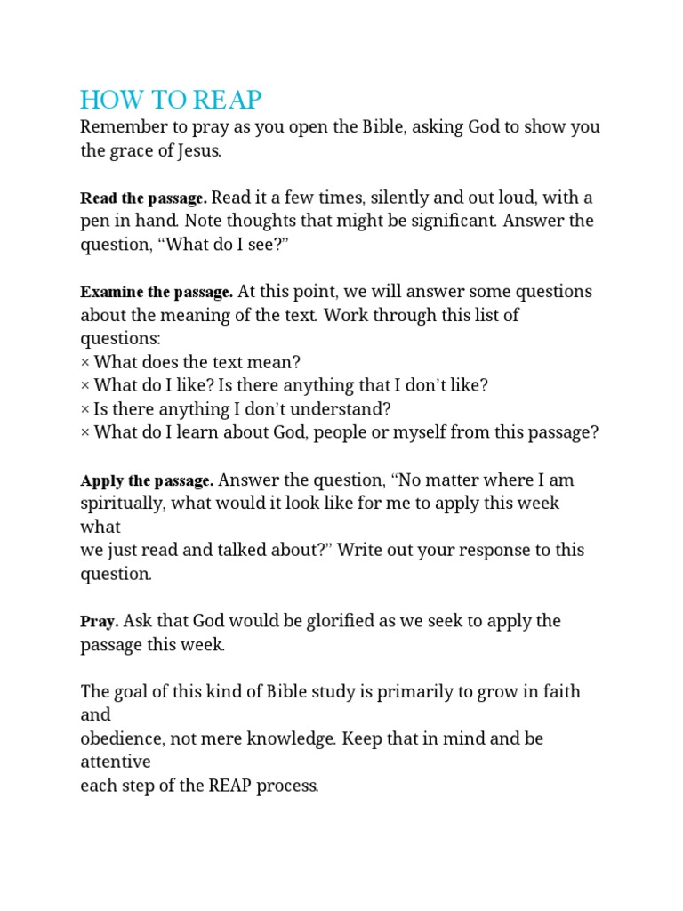 How To Reap: Read The Passage | PDF