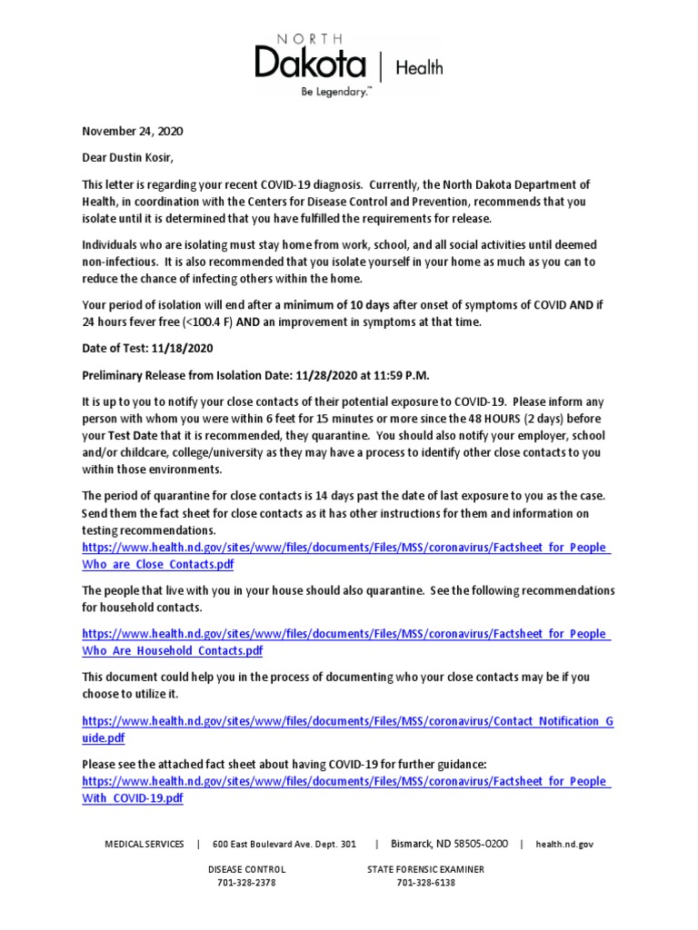 COVID isolation letter | PDF | Public Health | Epidemiology