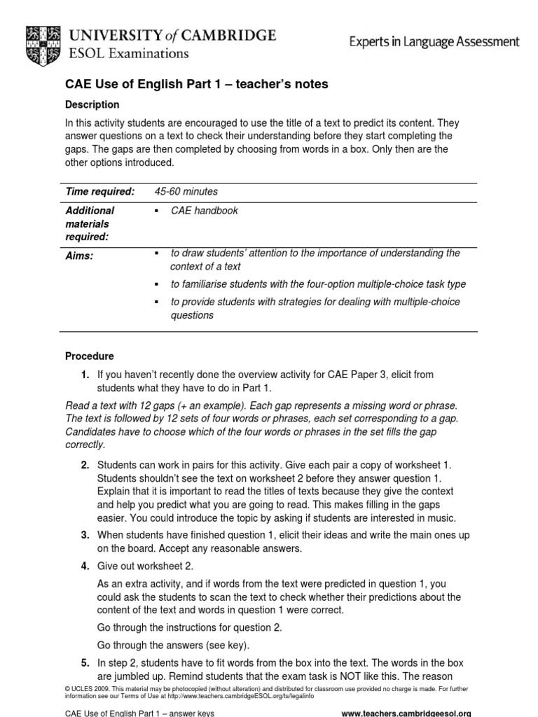Cae Use Of English Part 1 PDF