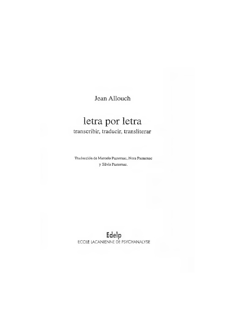 Allouch Jean - Letra Por Letra - Libgen - Li | PDF | Jacques Lacan | Psicoanálisis