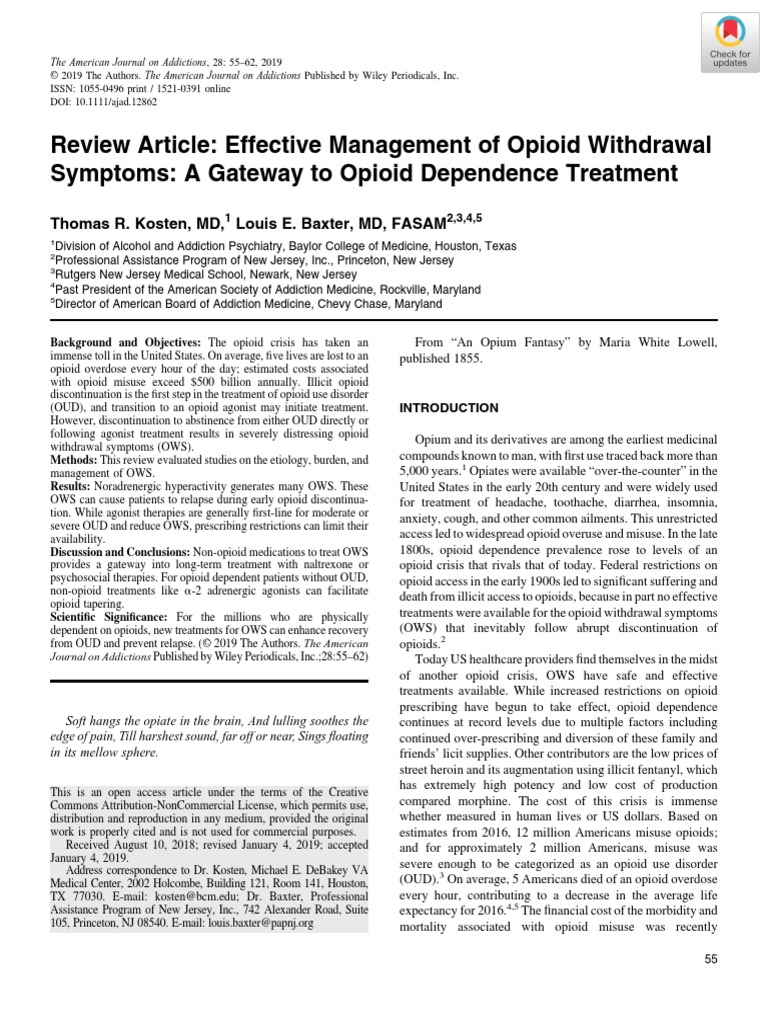 Effective Management of Opioid Withdrawal Symptoms - A Gateway To ...