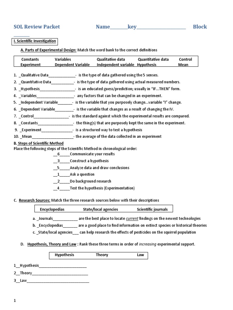 Earth Science SOL Review - New One Answer Key | PDF | Cellular ...