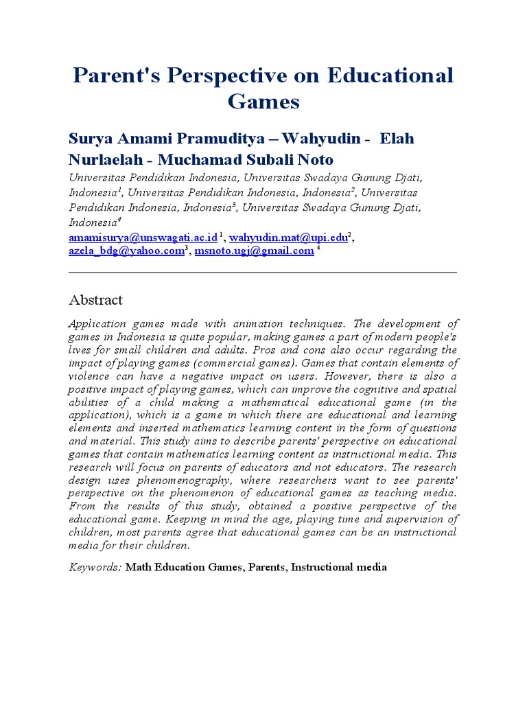 Parent's Perspective On Educational Games | PDF | Educational ...
