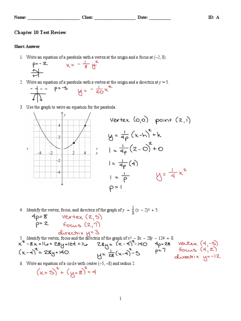 Chapter 10 Test Review Answers | PDF | Ellipse | Geometric Shapes
