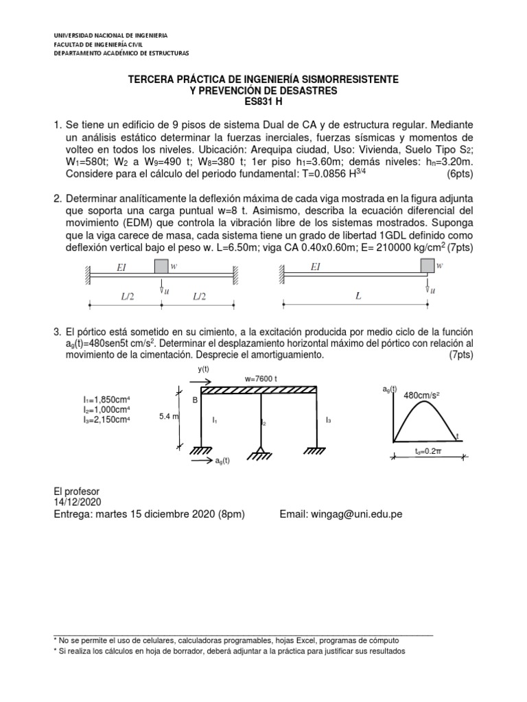 3ra Practica SISMICA 2020 2 | PDF | Fundación (Ingeniería) | Física