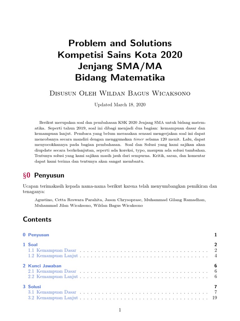 Soal Dan Solusi KSK 2020 Matematika SMA | PDF | Metode & Bahan Ajar