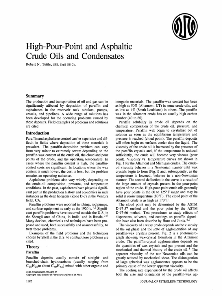 High-Pour-Point and Asphaltic Crude Oils and Condensates | PDF ...