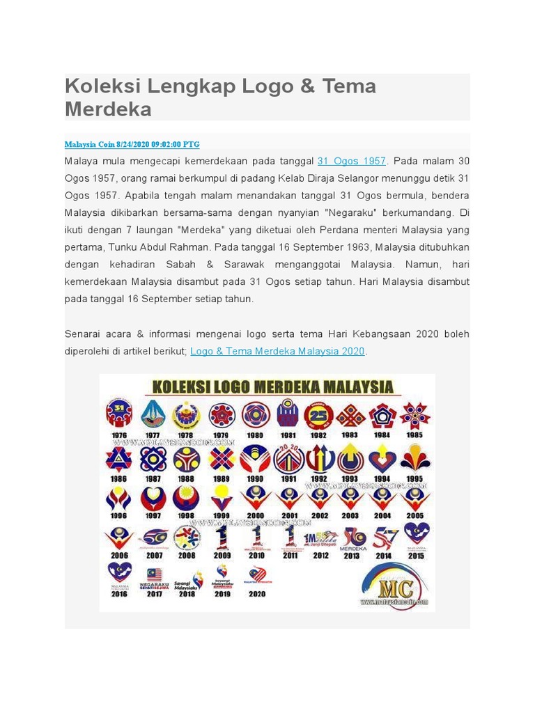 Koleksi Lengkap Logo Kemerdekaan Malaysia 1976-2020 | PDF