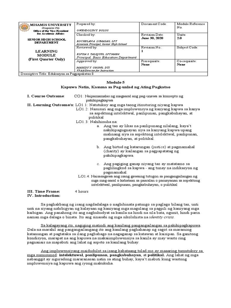 EsP 8 2nd Quarter Module 1 | PDF