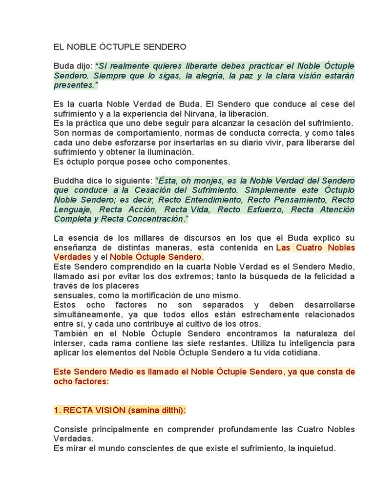 El Noble Óctuple Sendero | PDF | Noble Óctuple Sendero | Gautama Buddha