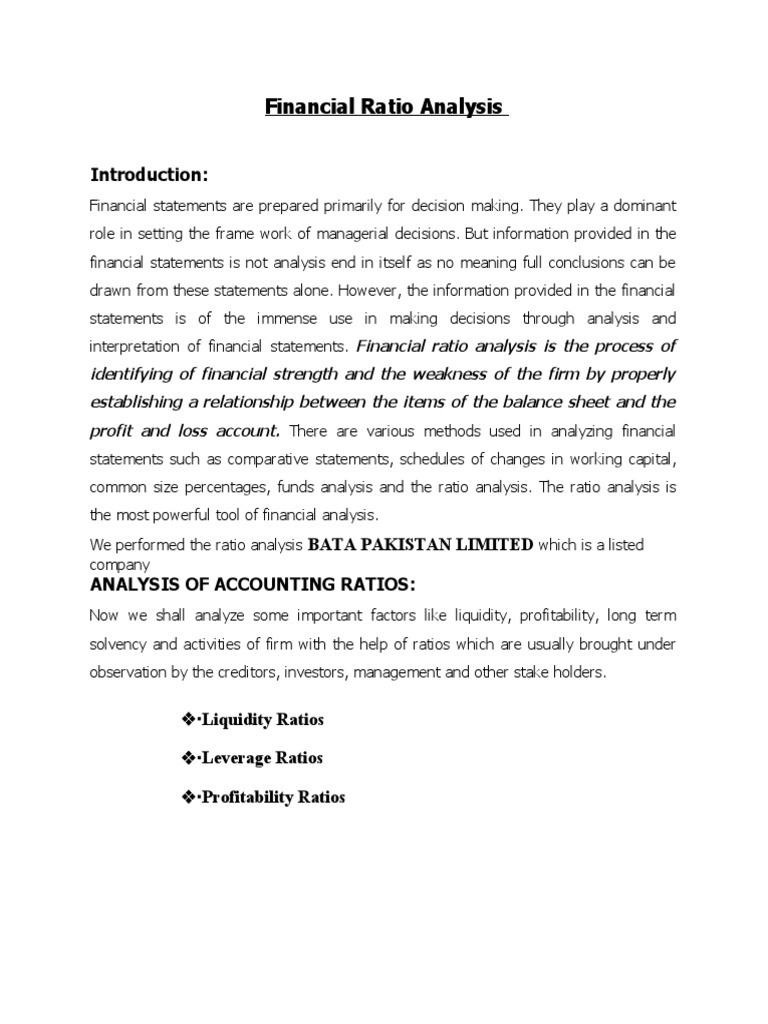 Financial Ratio Analysis of BATA Pakistan | PDF | Equity (Finance ...